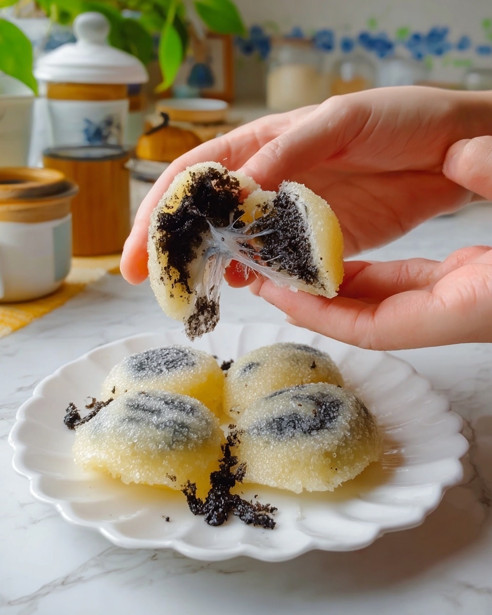 Sticky Rice Cake with Black Sesame Filling | Irresistible Snack